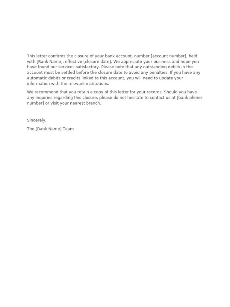 Bank Account Closure Confirmation Letter | PDF