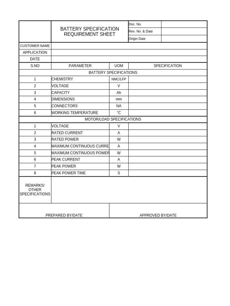 FT - Battery Spec Sheet | PDF