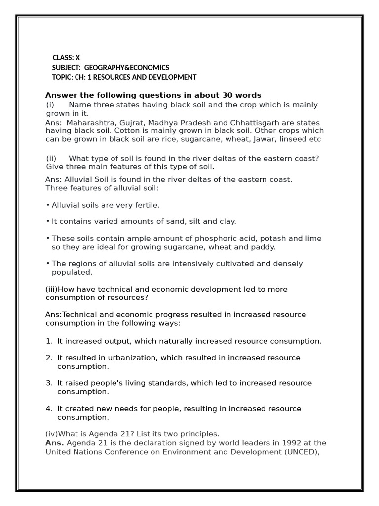 Class 10 Resources and Development Question Bank 2024 25 | PDF | Soil ...