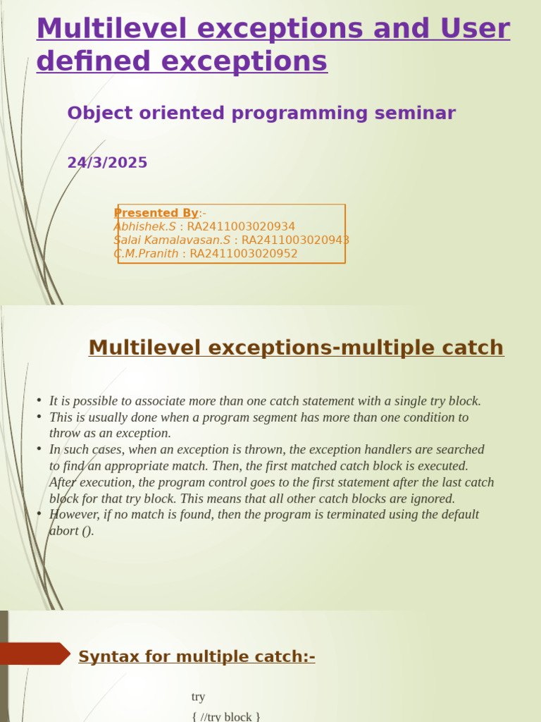 Multilevel Exceptions and User Defined Exceptions[1] | PDF | Namespace | Software Engineering