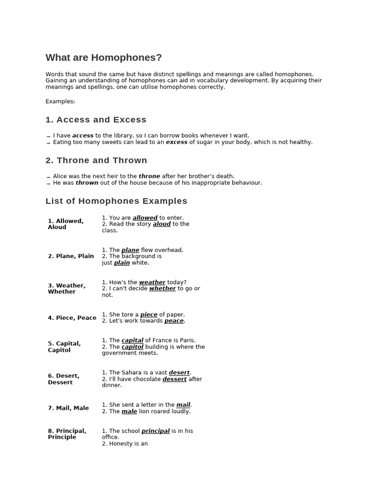HOMOPHONES CLASS 7 | PDF
