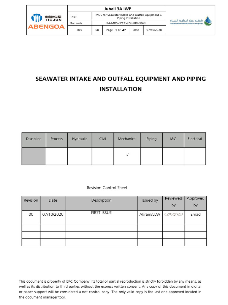 Seawater Intake Equipment Installation Guide | PDF | Pipe (Fluid ...