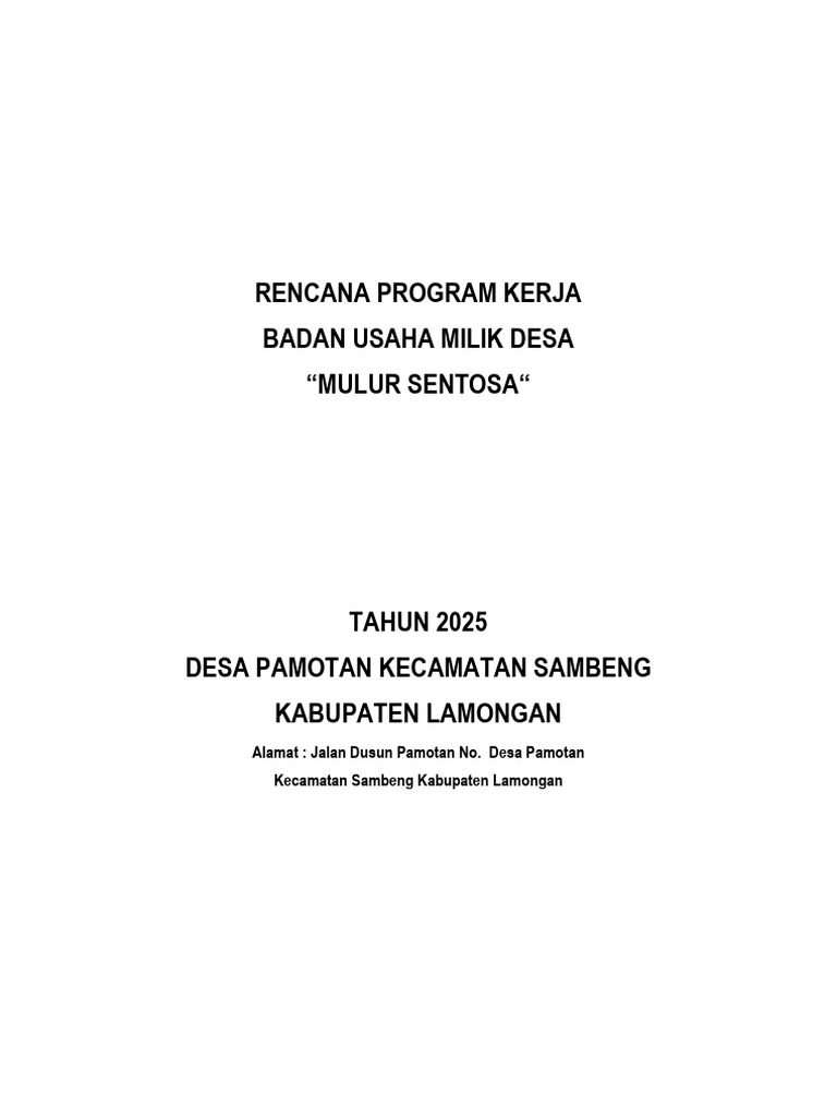 Rencana Kerja BUMDes Mulur Sentosa 2025 | PDF