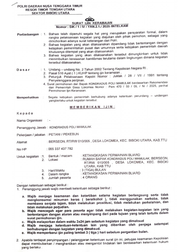 surat ijin biliard | PDF