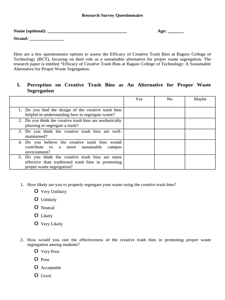 Research Survey Questionnaire | PDF | Waste | Pollution