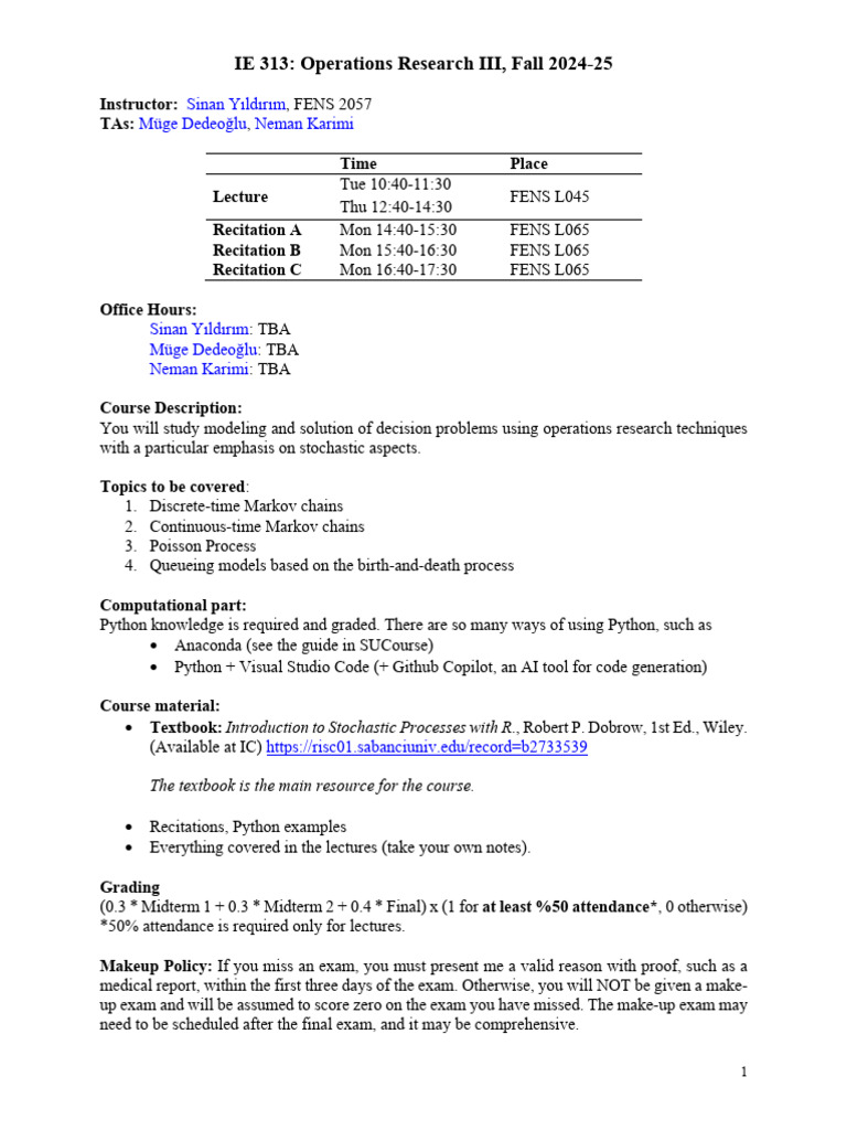 IE 313: Operations Research III Overview | PDF
