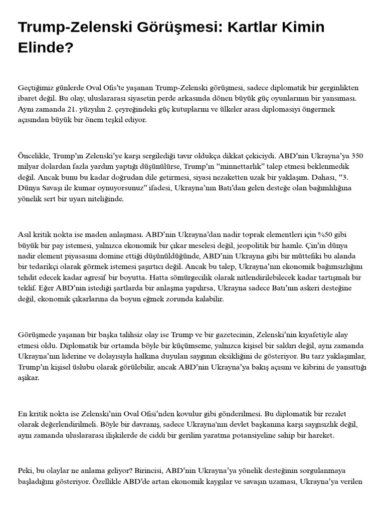 Trump-Zelenski Görüşmesi Kartlar Kimin Elinde | PDF
