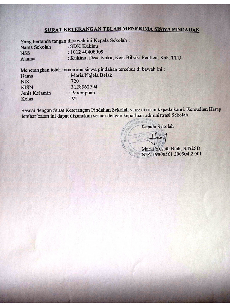 Surat Keterangan Pindah | PDF