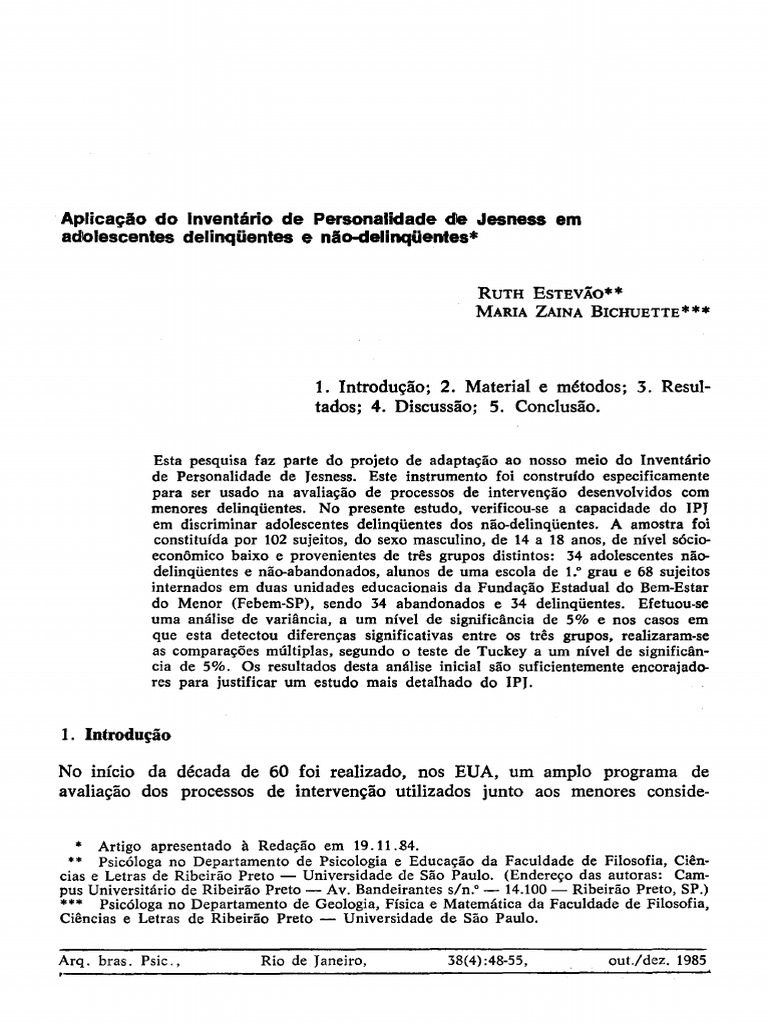 Admin, Aplicação Do Inventário de Personalidade de Jesness em ...