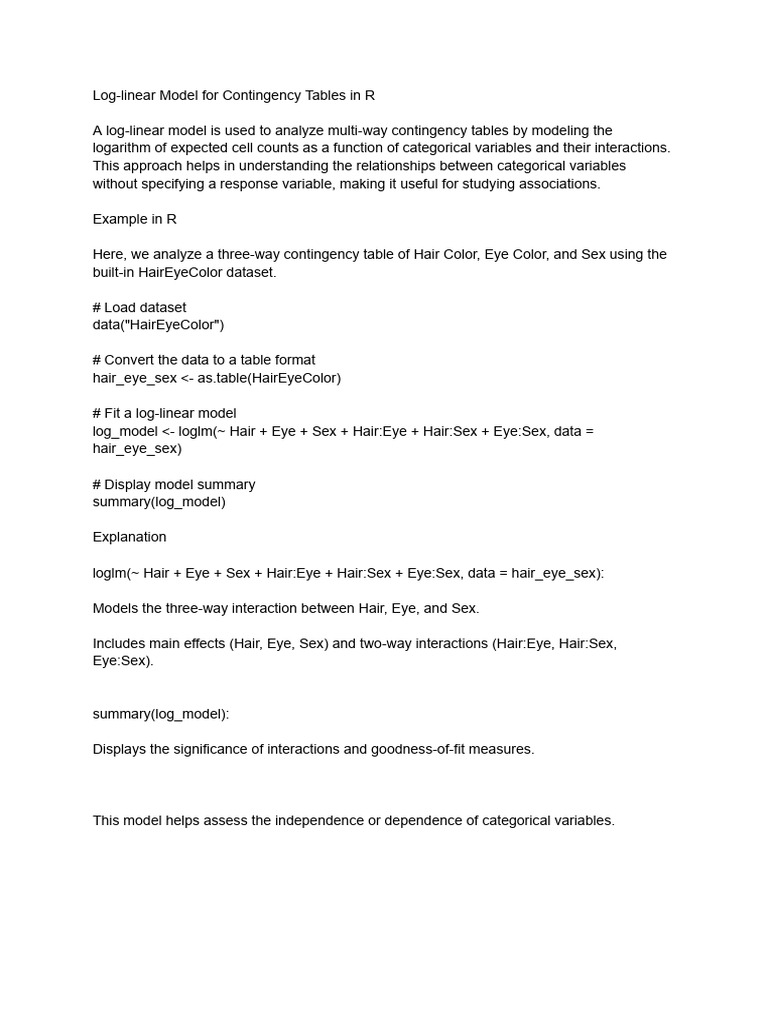Log-linear Model for Contingency Tables in R | PDF