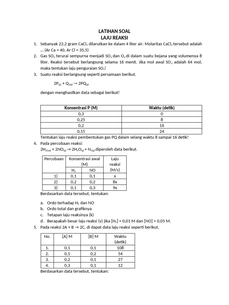 Latihan Soal Laju Reaksi 2 | PDF