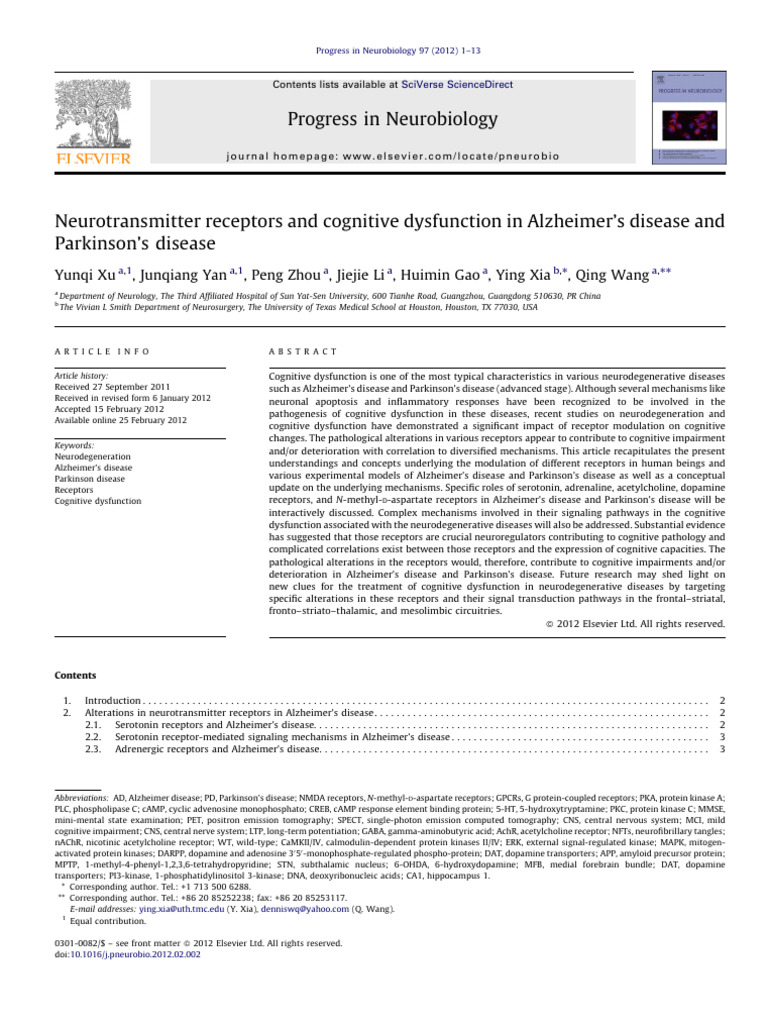 Neurotransmitter receptors and cognitive dysfunction in Alzheimer’s ...