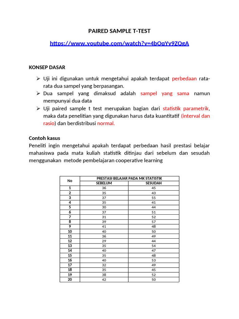 Paired Sample T Test | PDF
