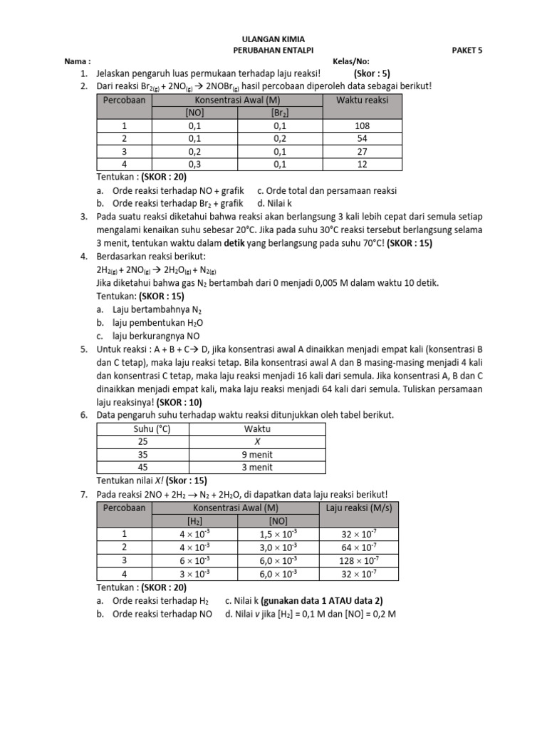 LATIHAN SOAL LAJU REAKSI PAKET 5 | PDF