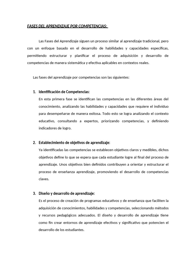 Fases y Enfoques Del Aprendizaje Por Competencias | PDF | Aprendizaje | Enseñando