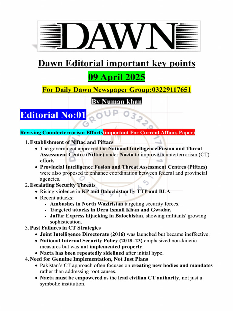 09 April Dawn Editorial Important Key Points 2025 | PDF