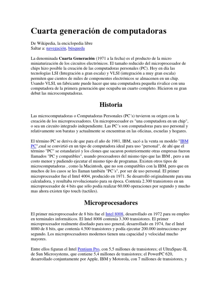 Cuarta Generación de Computadoras | PDF | Microprocesador ...