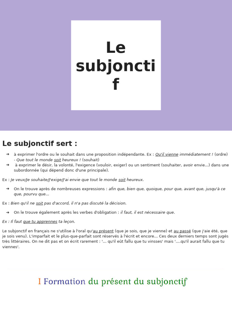 Utilisation du subjonctif en français | PDF | Verbe | Linguistique