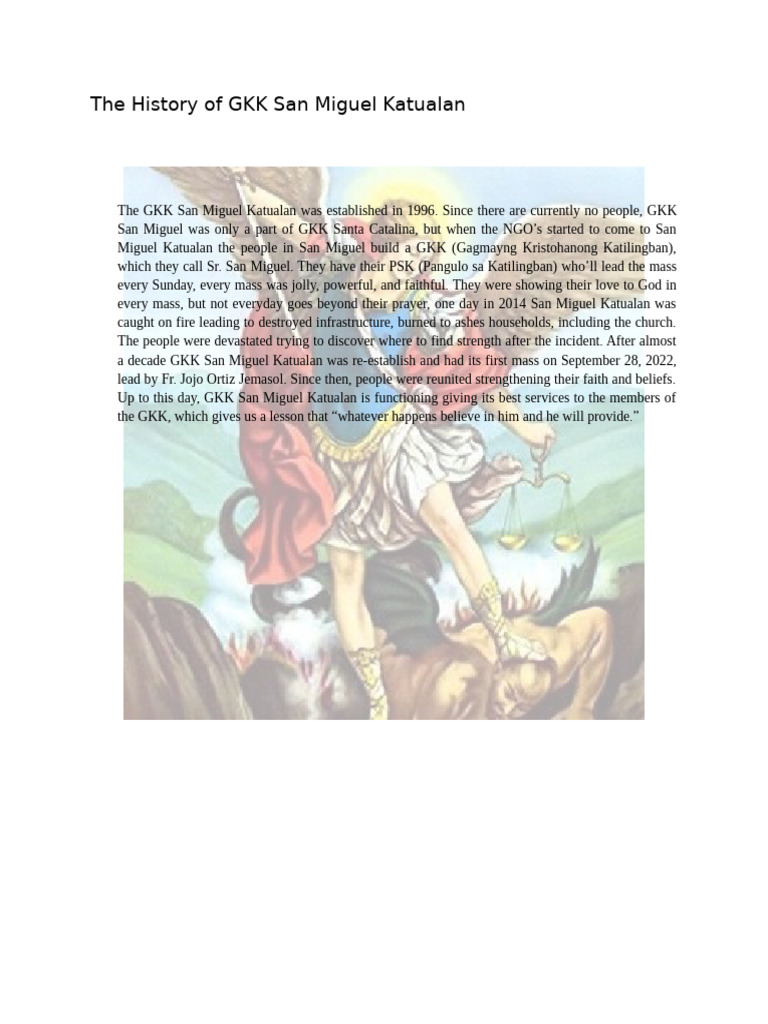 The History of GKK San Miguel Katualan | PDF