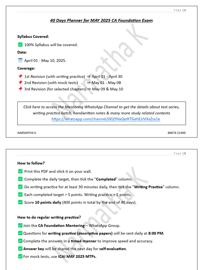40-Day CA Foundation Exam Planner | PDF | Economics | Mathematics