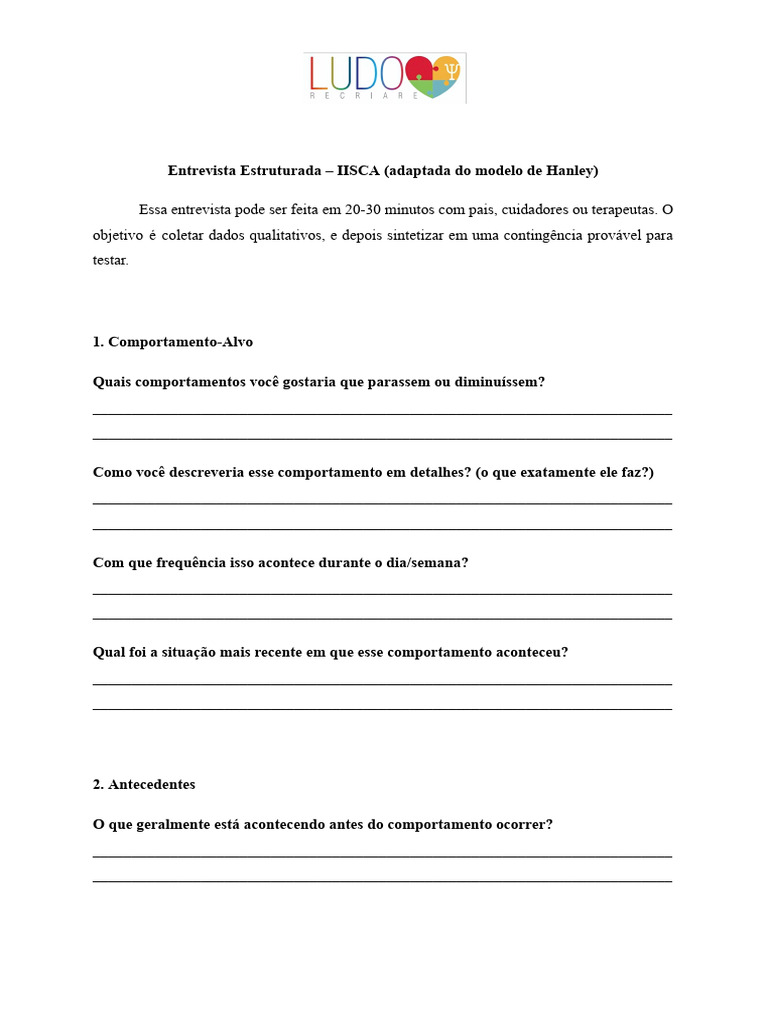 Formulário de Entrevista - IISCA 2 | PDF | Comportamento | Ciências ...