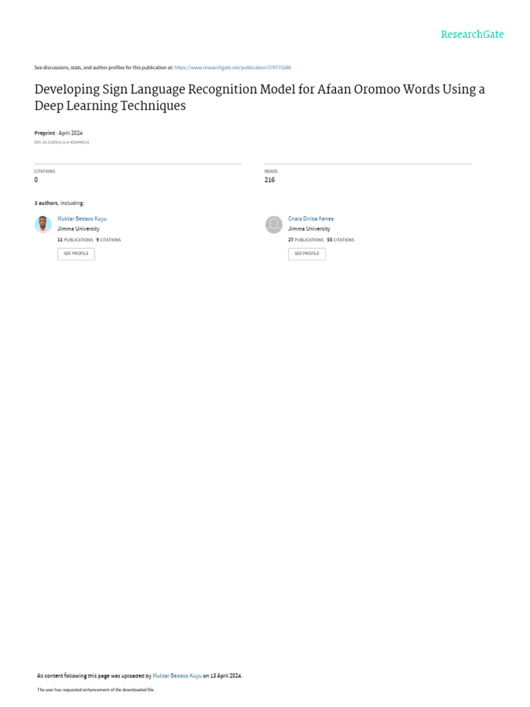 Developing Sign Language Recognition Model For Afaan Oromoo Words Using A Deep Learning ...