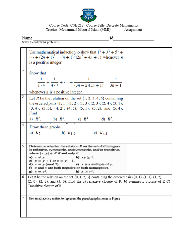 CSE212 Discrete Mathematics Theory Assignment CSE - Spring25 | PDF