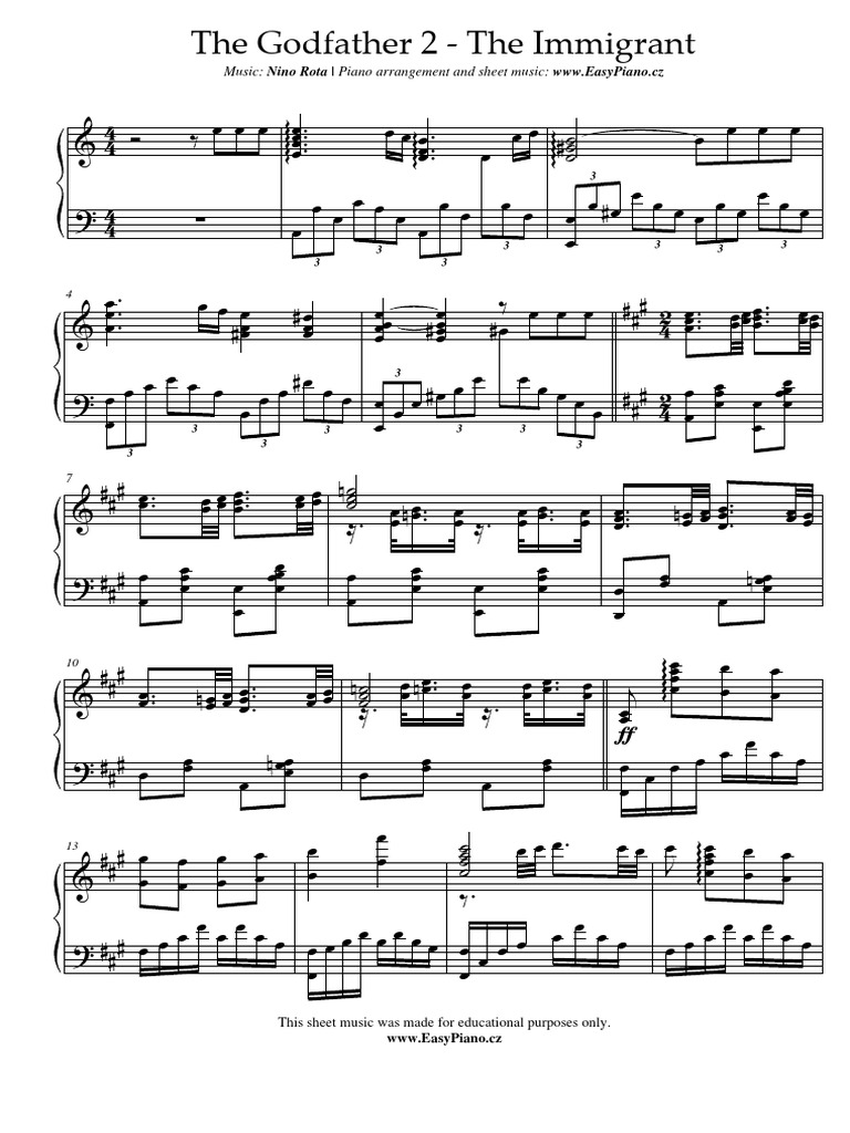 The Immigrant - Godfather Theme | PDF