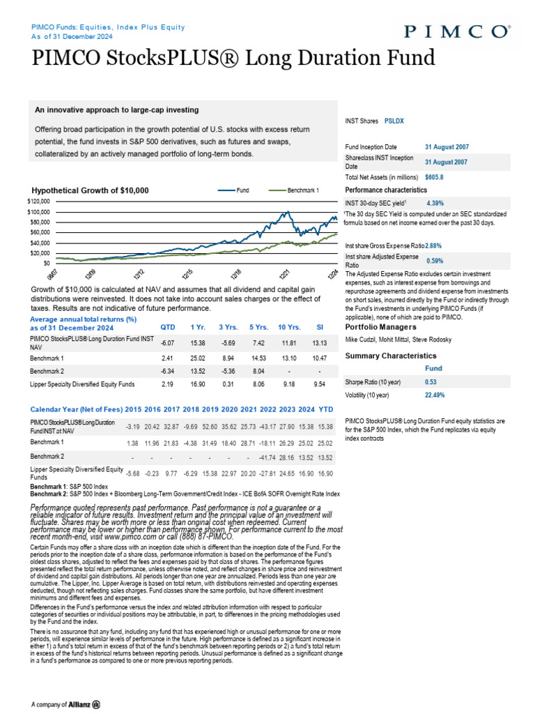 Pims Pimco Stocksplus Long Duration Fund Inst Fs (2) | PDF | Financial ...