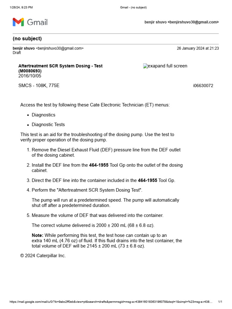 Aftertreatment SCR System Dosing - Test (M0080693) | PDF