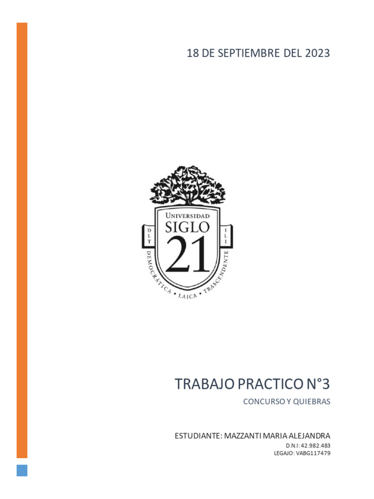 Trabajo Practico N°3 CyQ | PDF | Bancarrota