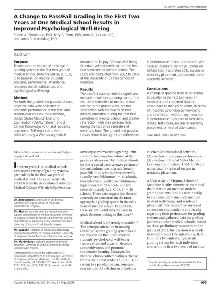 A Change To Pass Fail Grading in The First Two.28 | PDF | Medical ...