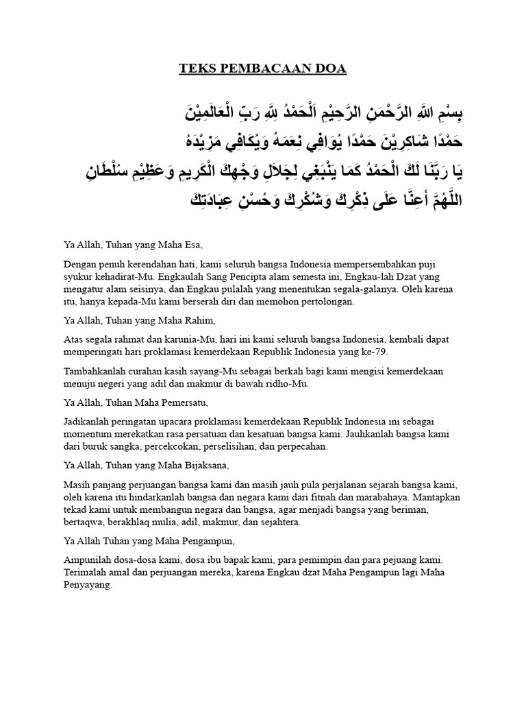 Teks Pembacaan Doa 17 Agustus 2024 | PDF