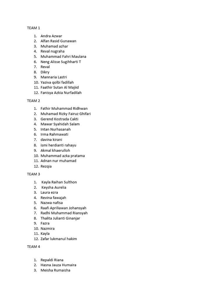 Team Assignments Including Nazla Thalita | PDF