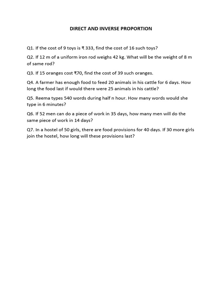 Direct and Inverse Proportion Problems | PDF