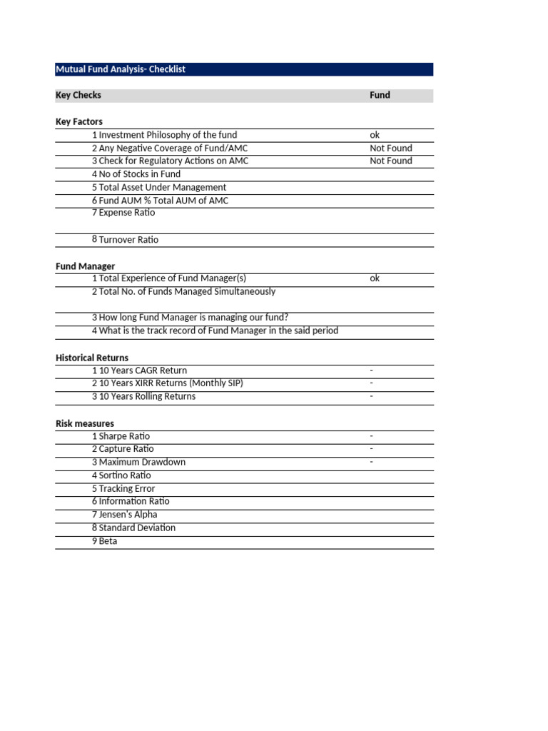 TVS - Mutual Fund Checklist | PDF | Investment Management | Risk