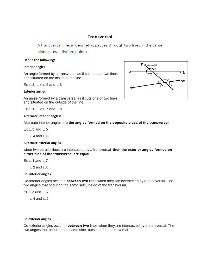 Notes On Parallel Lines and Transversal | PDF