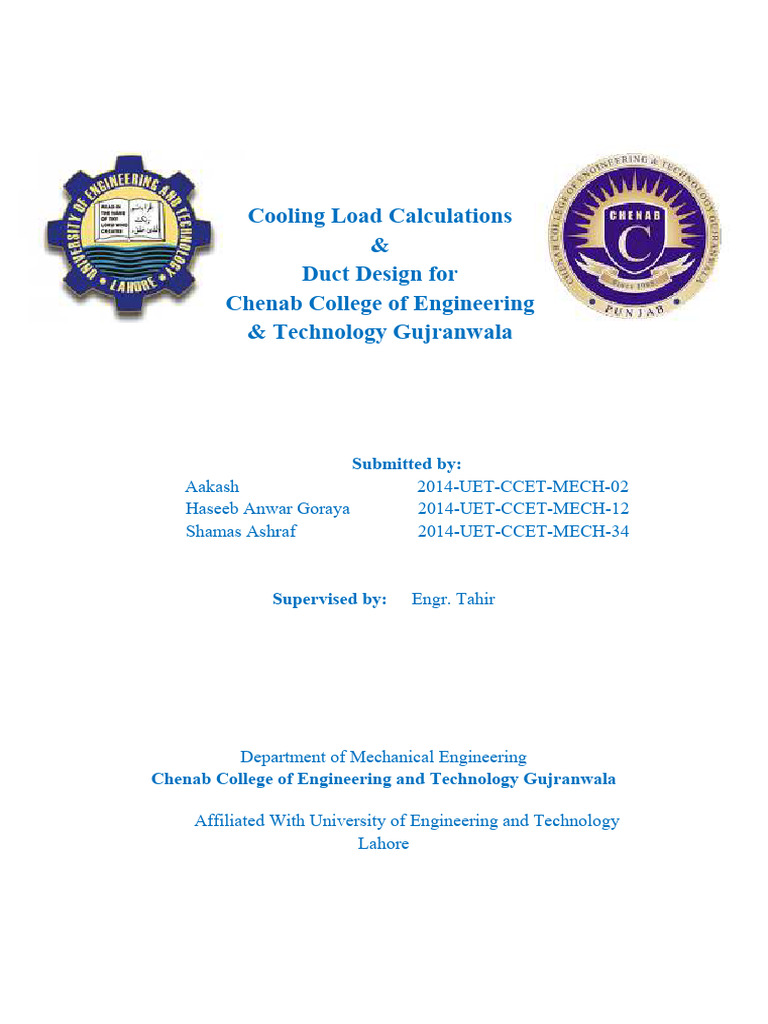 Cooling Load Calculations Duct Design Fo | PDF | Ventilation ...