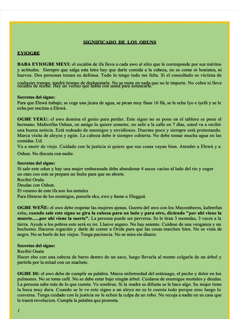 Interpretación Básica Odu de Ifa | PDF