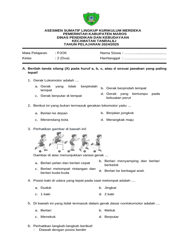 Naskah Soal ASAS Ganjil PJOK kelas 2 | PDF