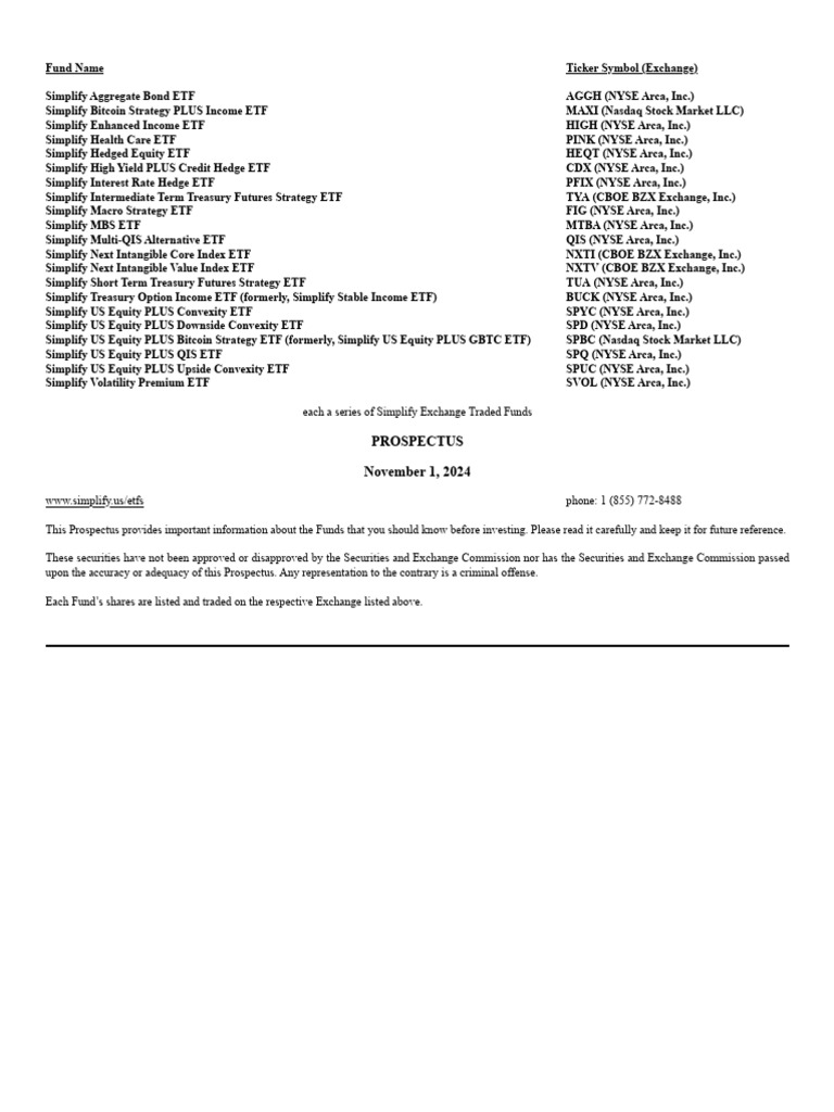 Simplify Combined Prospectus-TYA | PDF | Investment Fund | Option (Finance)