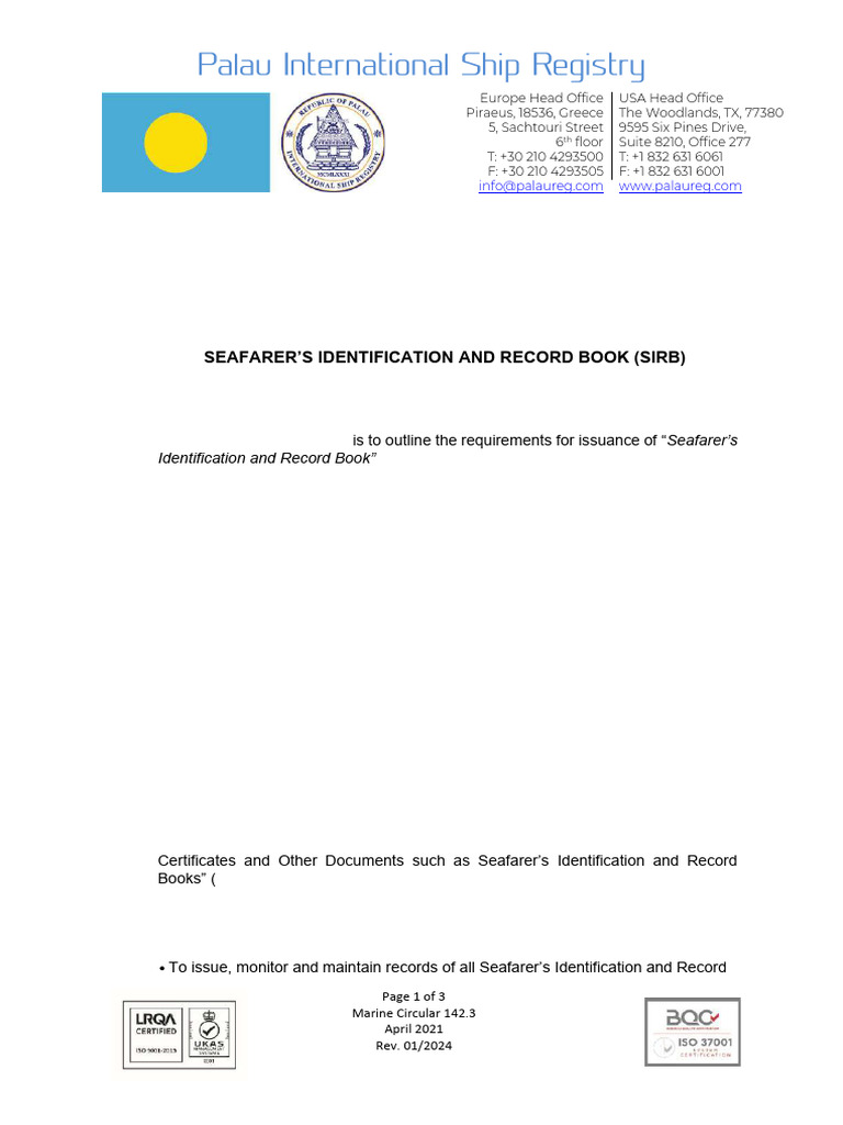 MC 142 3 Seafarers Identification and Record Book SIRB 5rgcsr | PDF ...