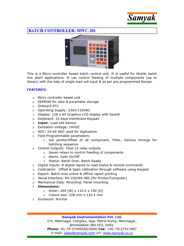 MWC-201 Weighing Controller Manual | PDF