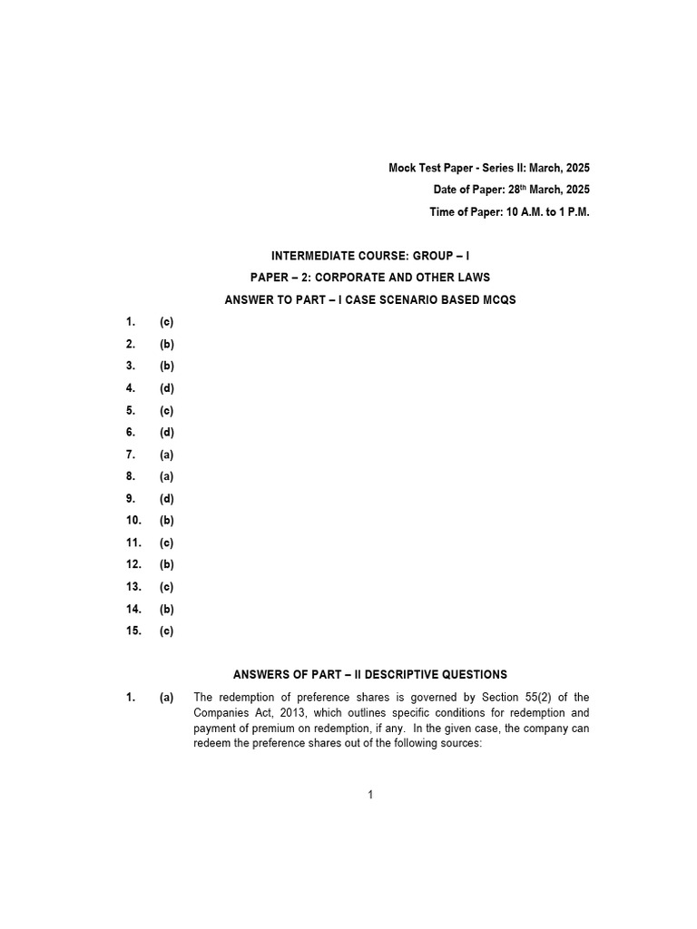 CA Inter Law Series 2 MTP Solution May 25 Exams | PDF | Dividend | Security Interest