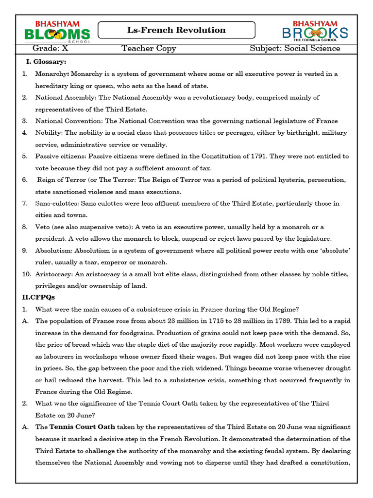 Key Terms of the French Revolution | PDF | Reign Of Terror | Political ...