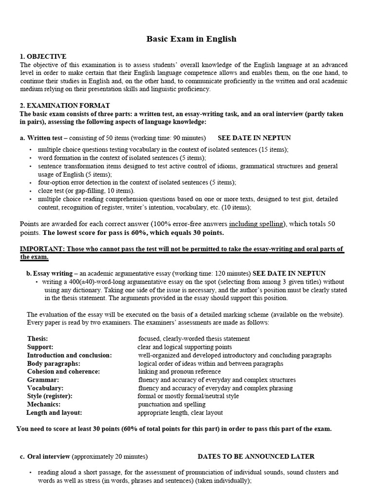 Basic Exam Information | PDF | Fluency | English Language