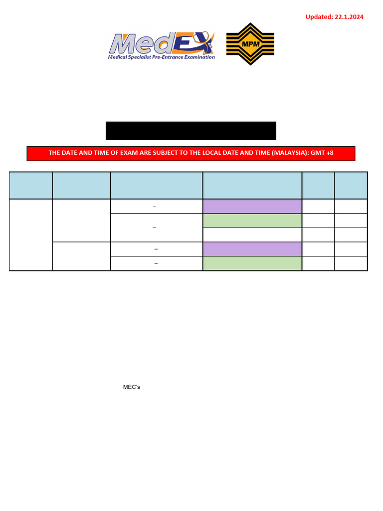 Keluaran 5 Jadual Waktu MedEx 1 2024 Kemaskini 2212024 | PDF | Clinical ...