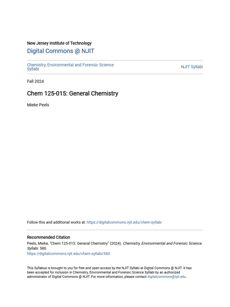 General Chemistry Syllabus Fall 2024 | PDF | Chemical Bond | Molecules