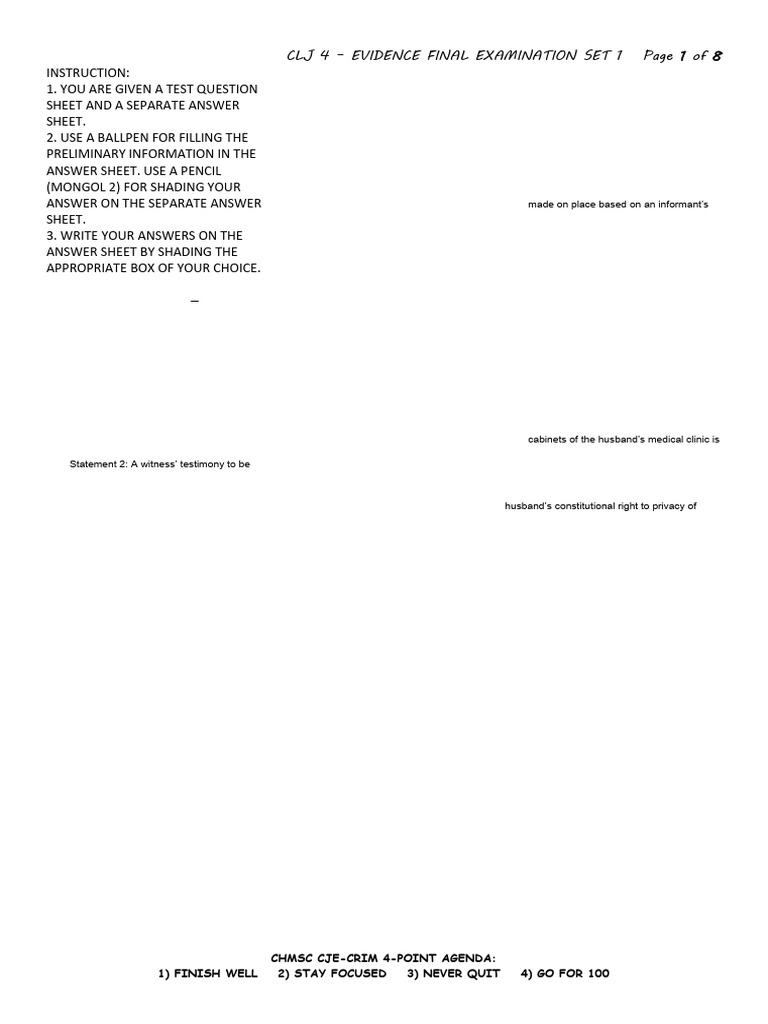 CLJ 4 Final Exam Set 1 15b Pub | PDF | Evidence (Law) | Confession (Law)