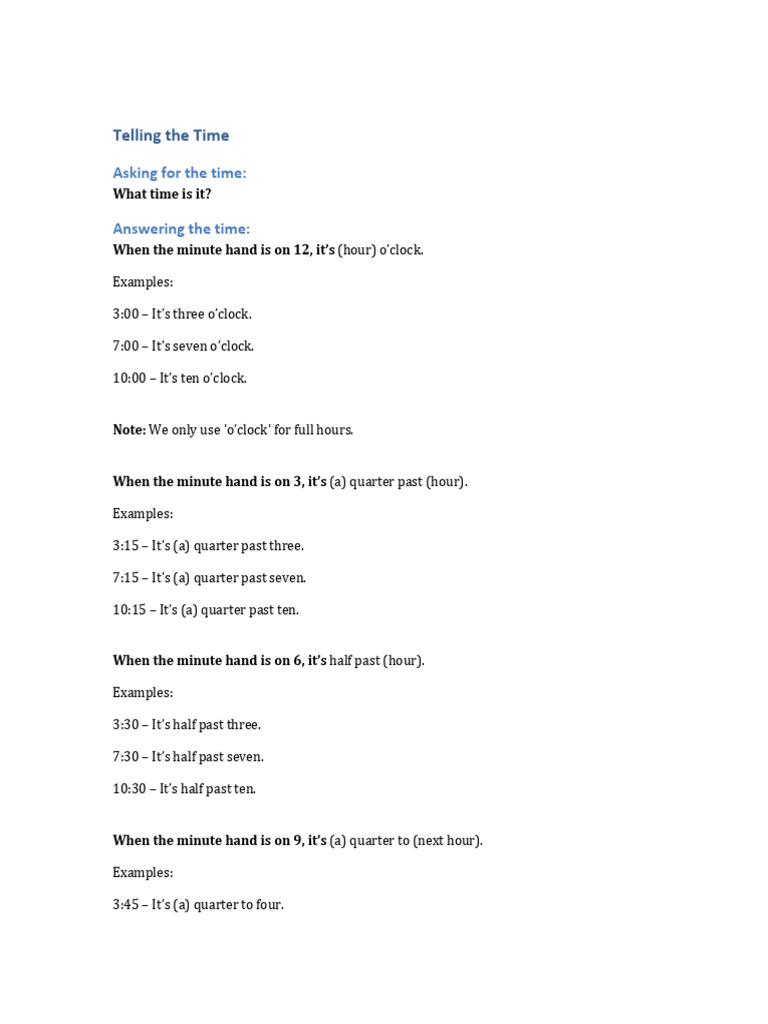 Telling The Time | PDF
